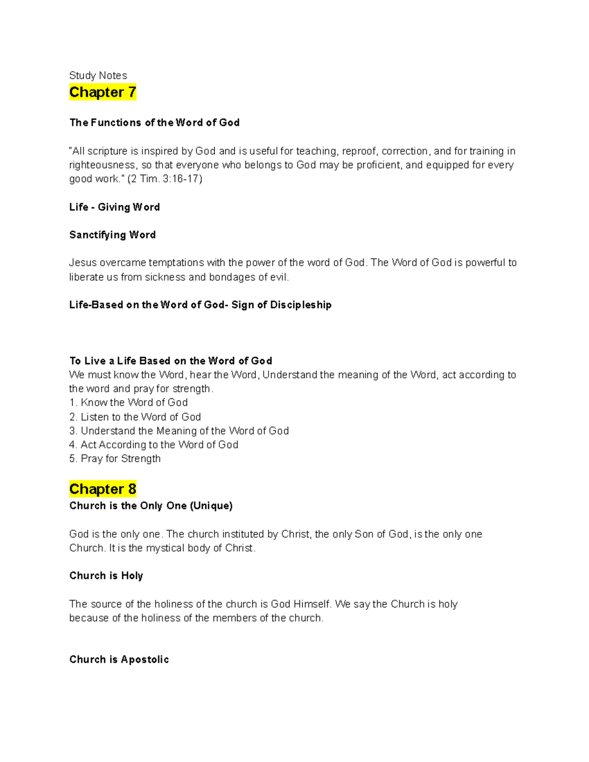 Study Notes - Study Notes Chapter 7 The Functions of the Word of God ...