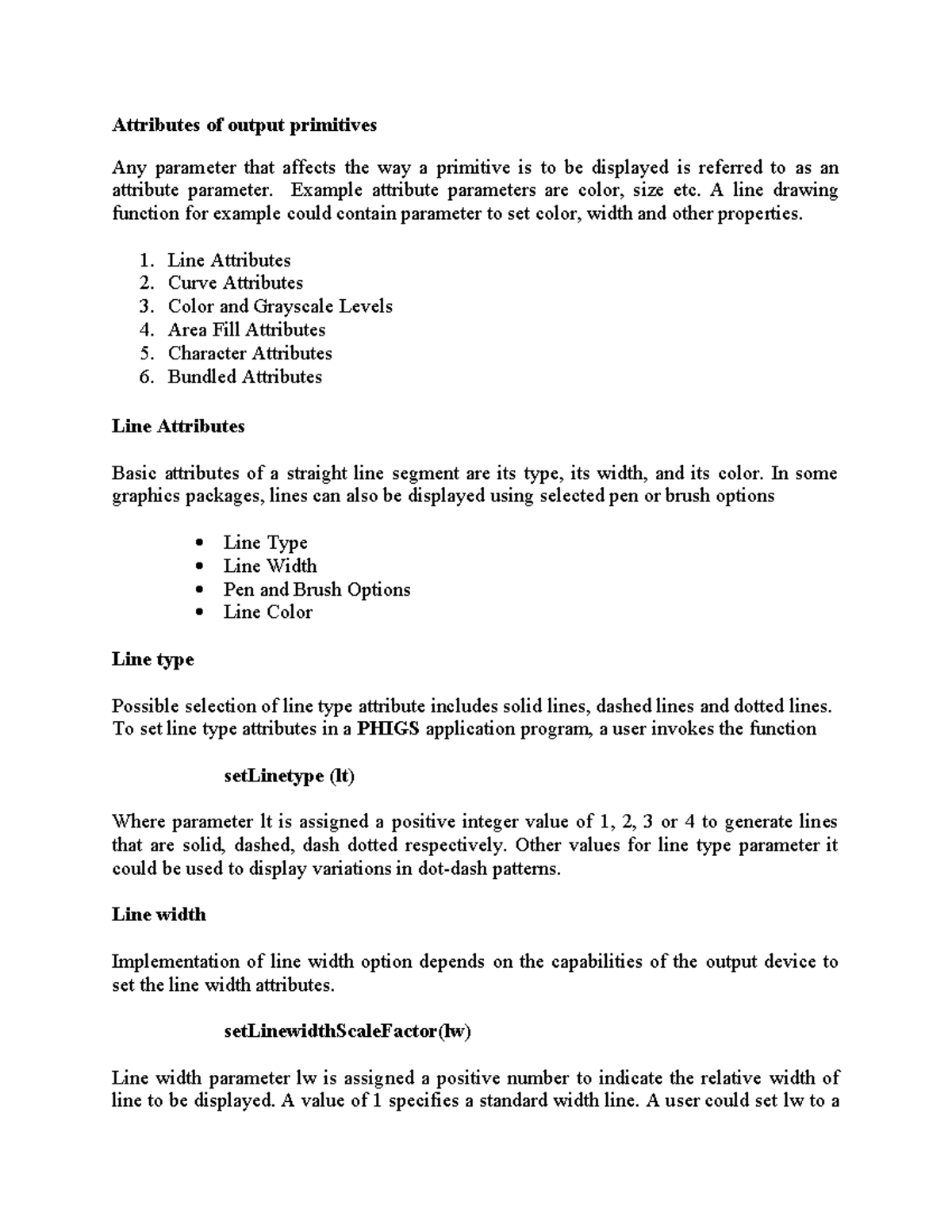 Attributes Of Output Primitives Attributes Of Output Primitives Any Parameter That Affects The