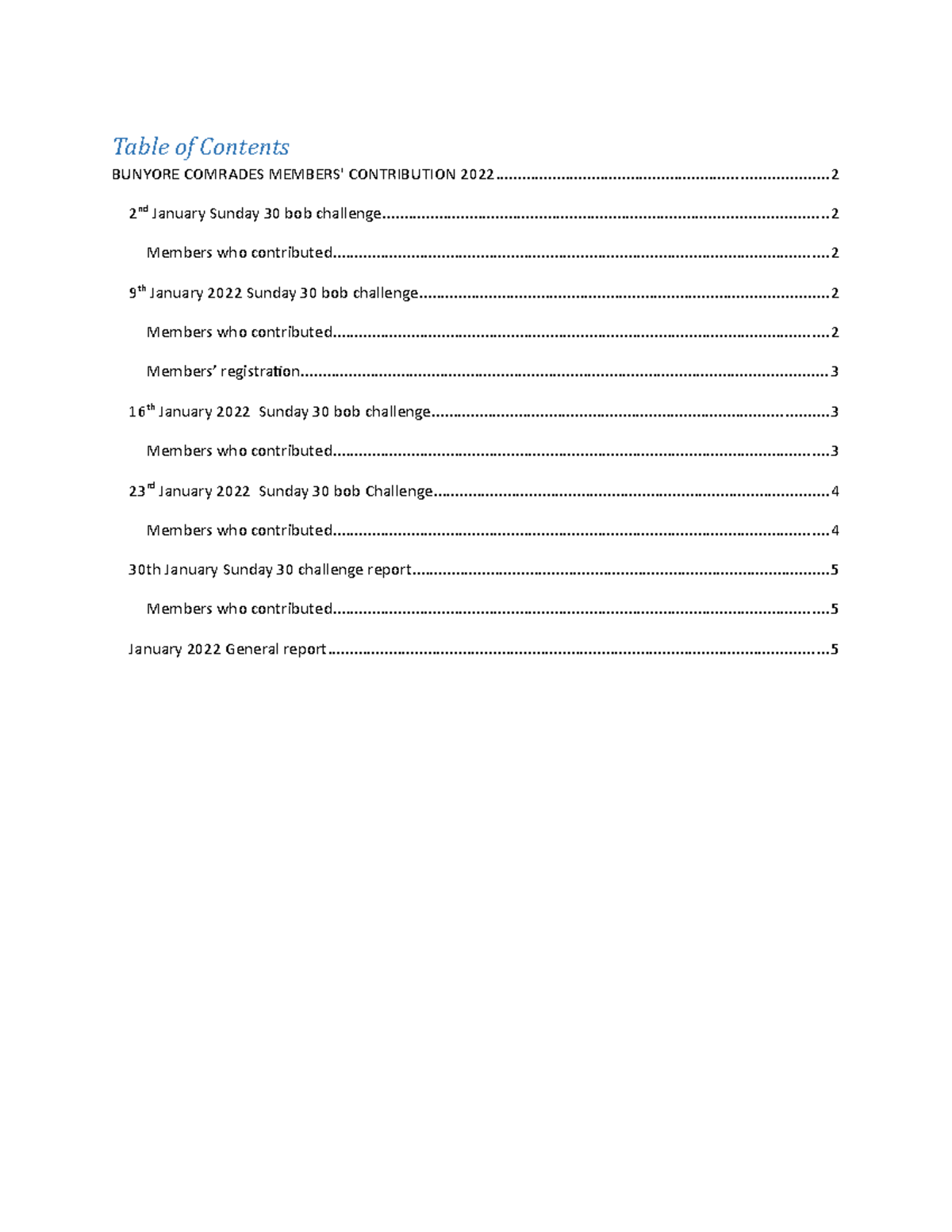 JAN Report.. Bunyore Comrades BY Putny - Table of Contents BUNYORE ...