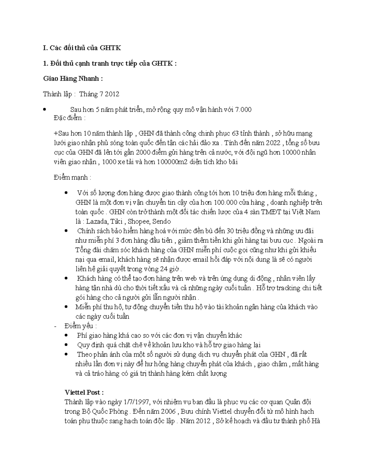 DL-GHTK - dhjdh - I. Các đối thủ của GHTK Đối thủ cạnh tranh trực tiếp ...