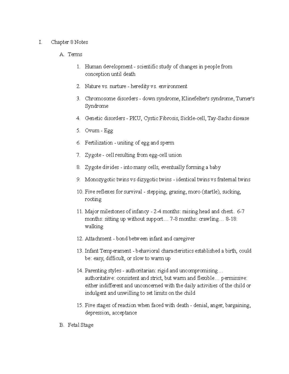 Chapter 8 Development Across the Life Span Notes - I. Chapter 8 Notes A ...