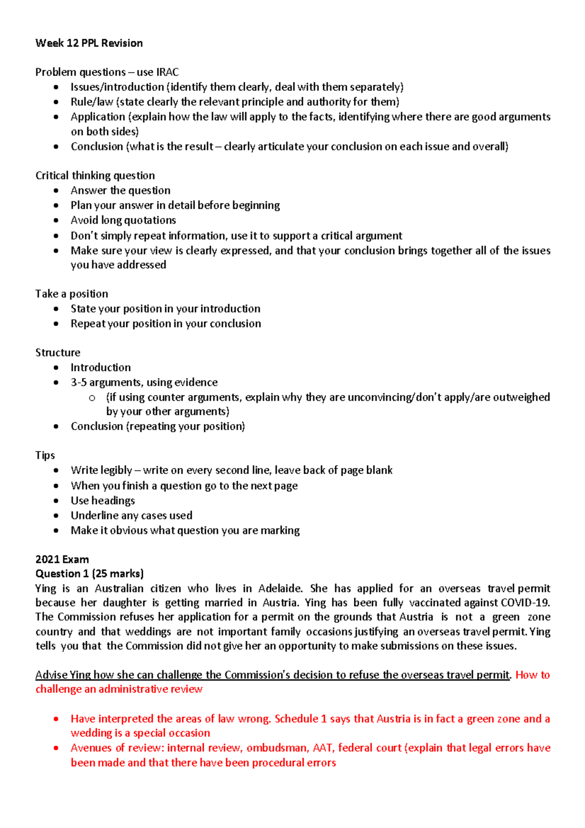 Week 12 PPL - Some guide to how to approach the exam - Week 12 PPL ...