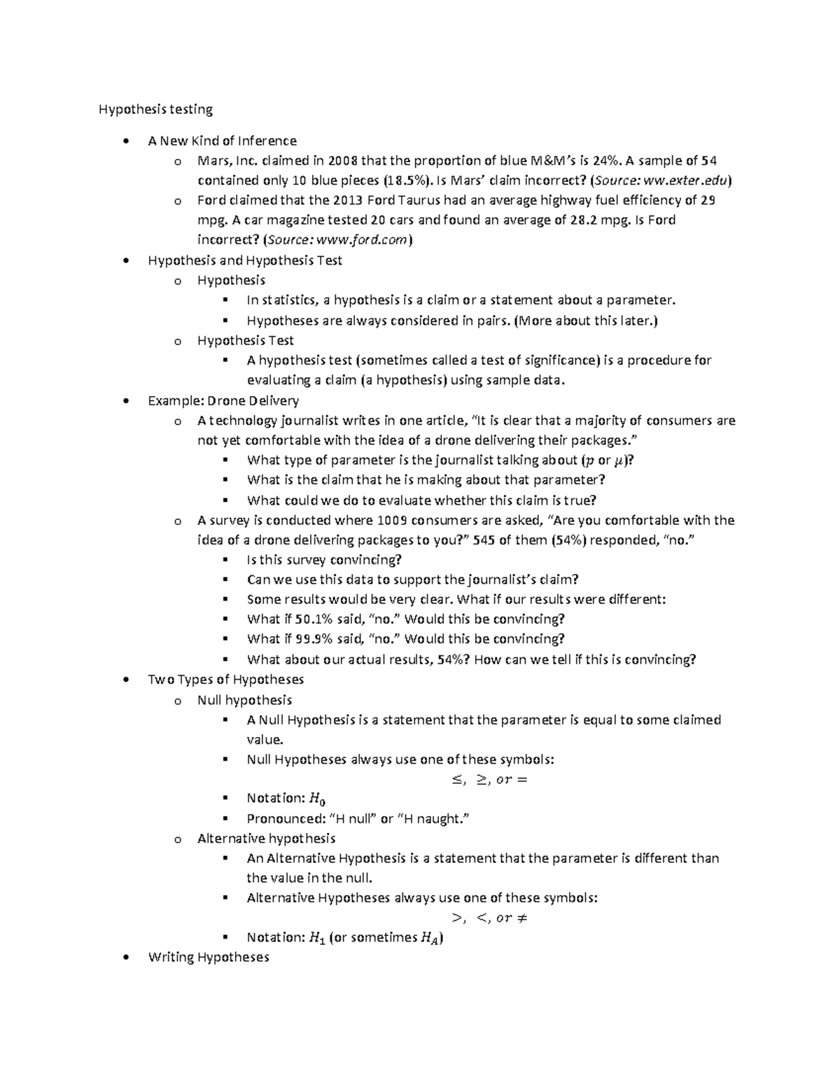 Hypothesis testing - Statistics notes with practice problems and ...