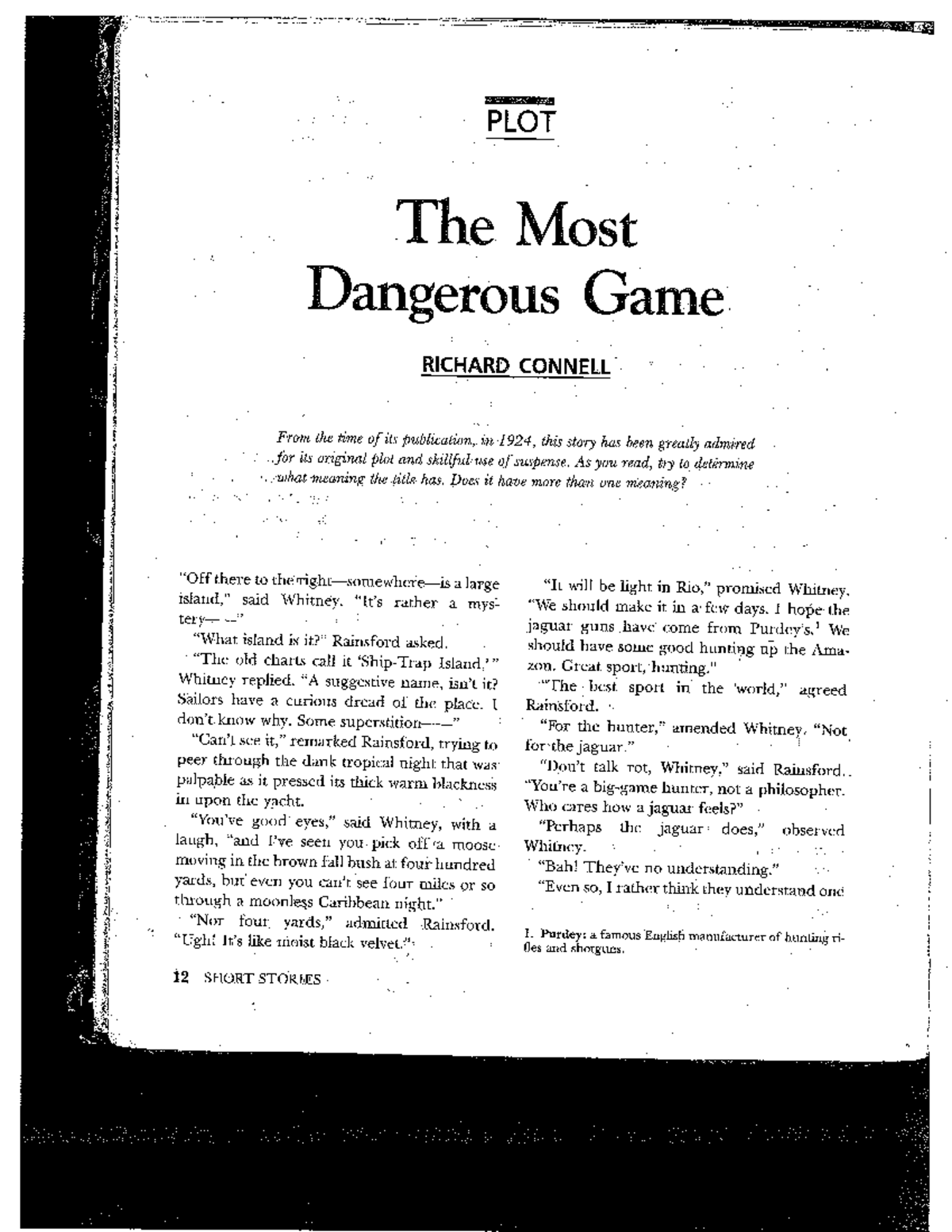 Most+Dangerous+Game+full+textbook - PLOT The Most Dangerous Game ...