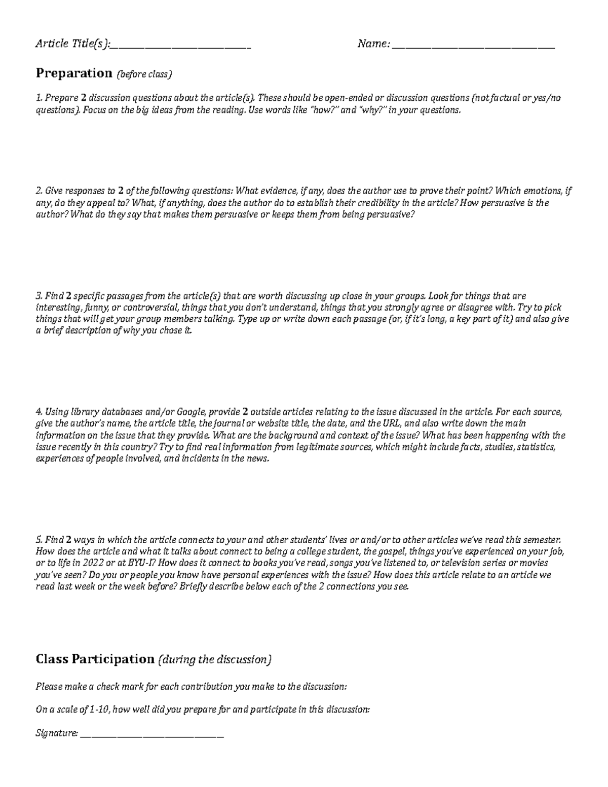 Reading Groups Response Sheet 2022 - Article Title(s ...