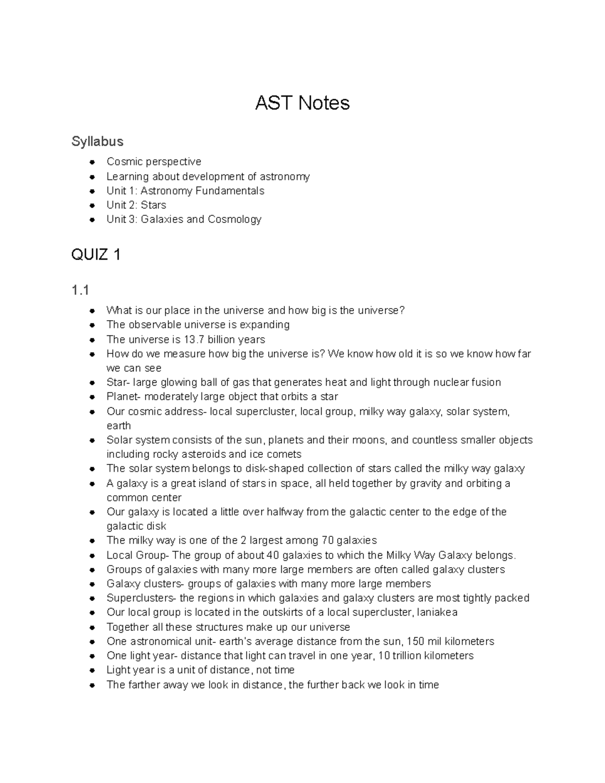 AST Notes - Prof. Anantua - AST Notes Syllabus Cosmic perspective ...