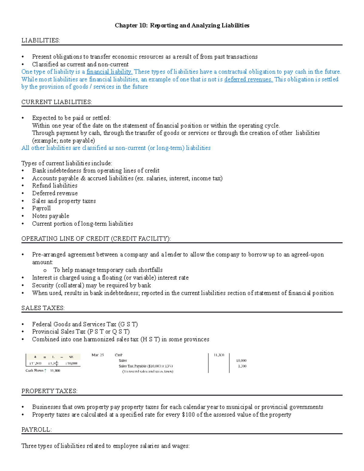 Chapter 10 ACC - class notes - Chapter 10: Reporting and Analyzing ...