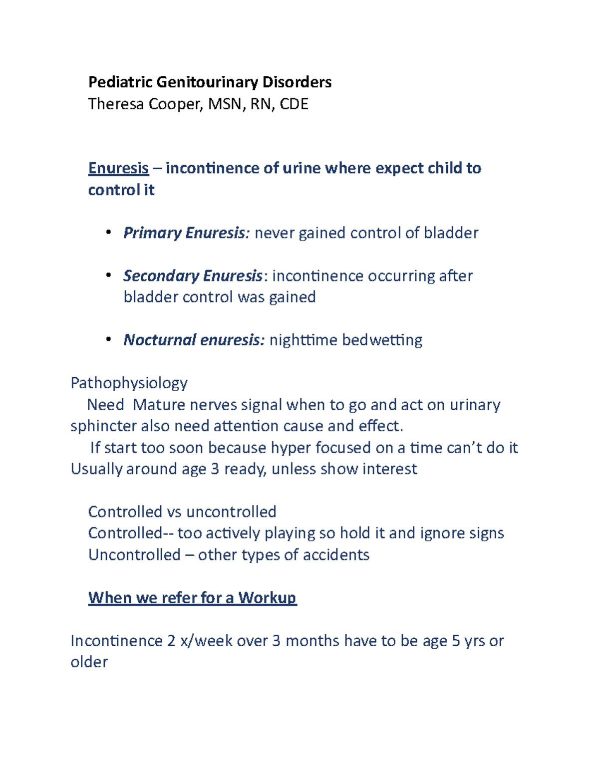 Pediatric Genitourinary Disorders Pediatric Genitourinary Disorders