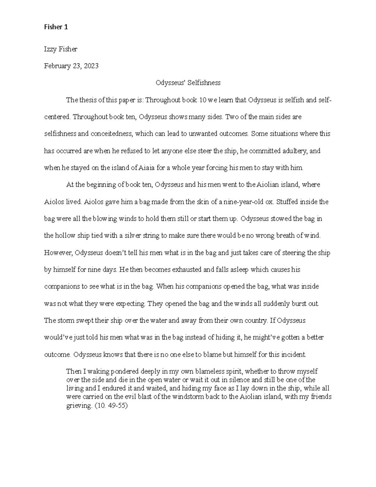 short written assignment notes - Fisher 1 Izzy Fisher February 23, 2023 ...
