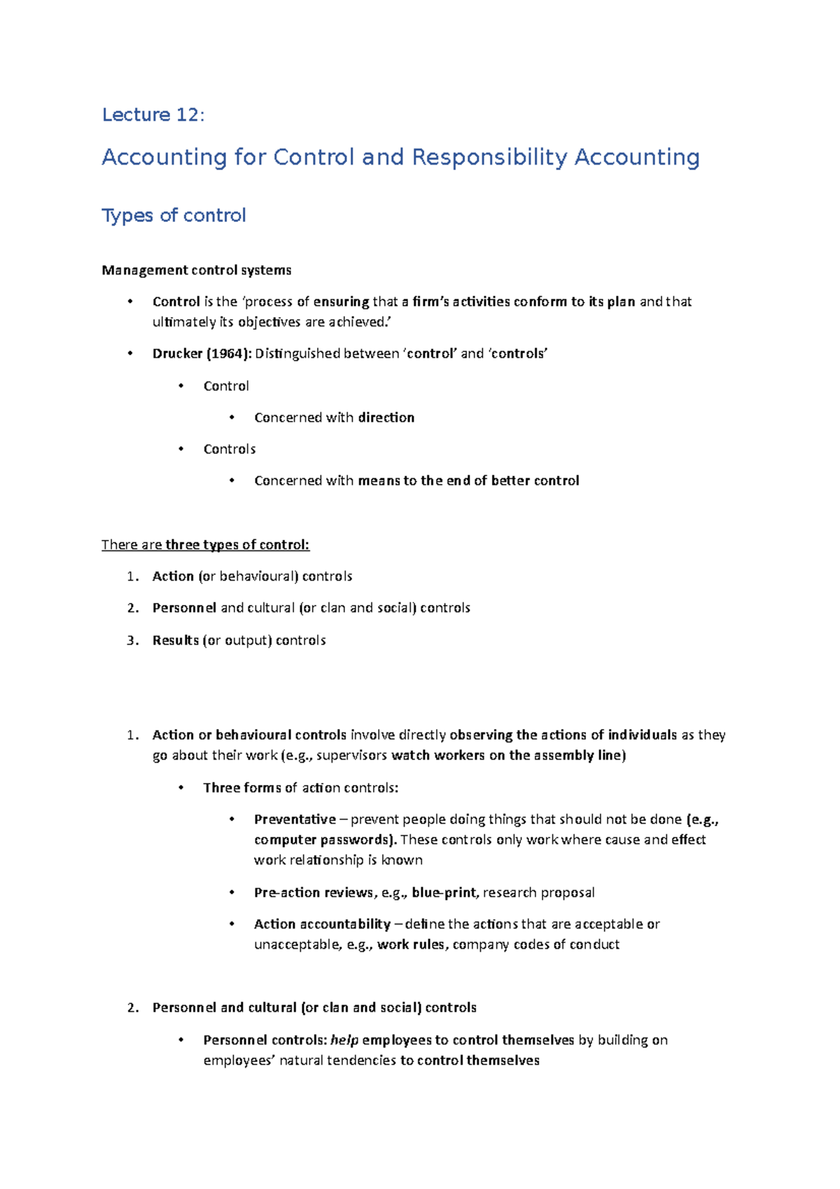 Lecture 12 - Accounting for Control and Responsibility Accounting ...