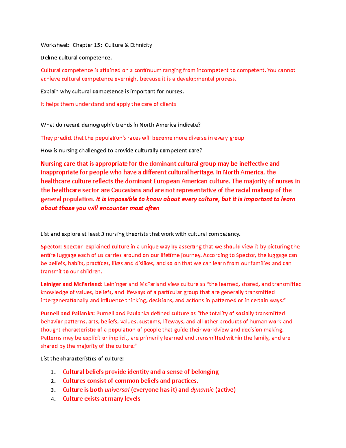 Chapter 15 - Worksheet: Chapter 15: Culture & Ethnicity Define cultural ...
