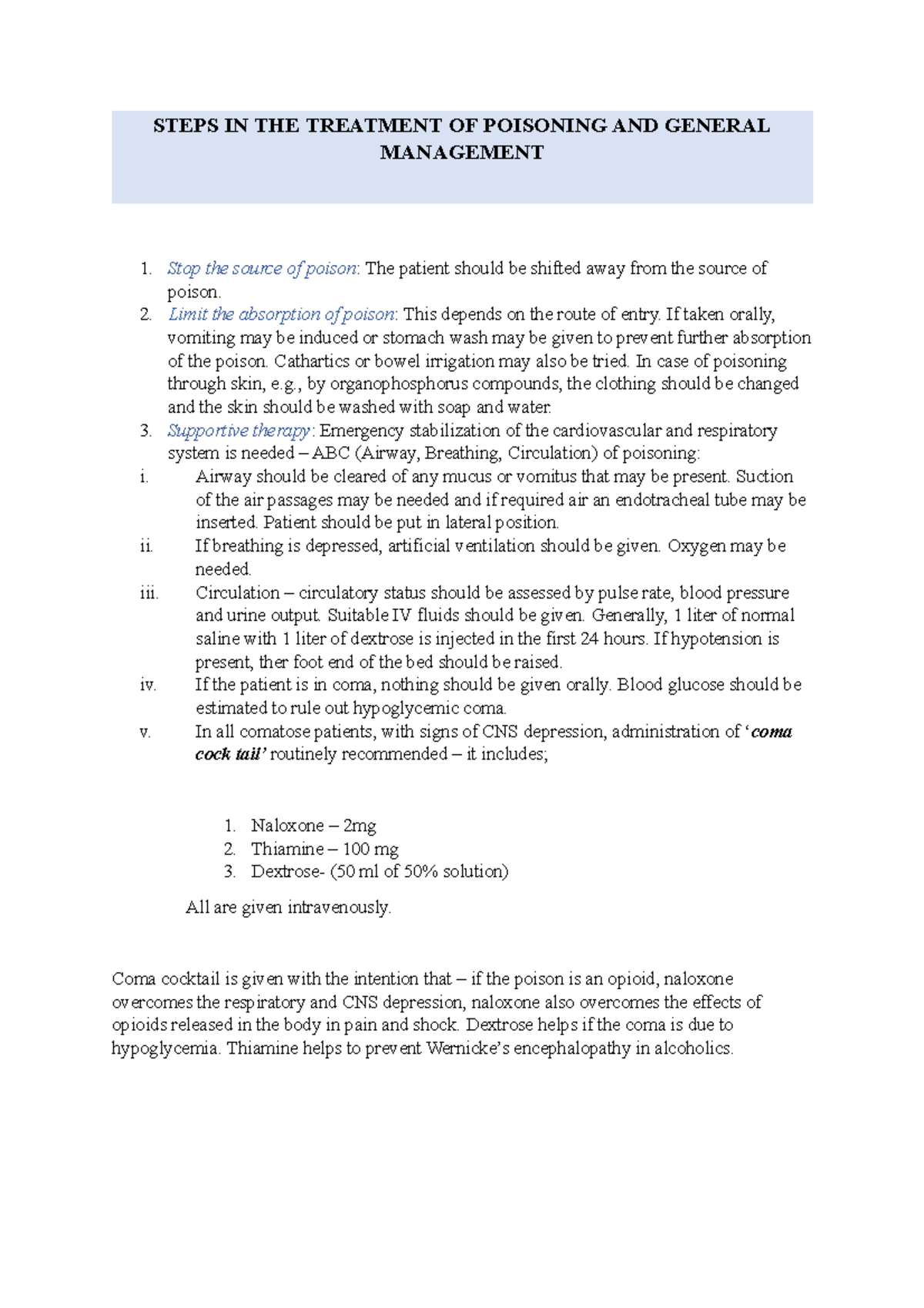 Steps IN THE Treatment OF Poisoning AND ITS General Management - STEPS ...