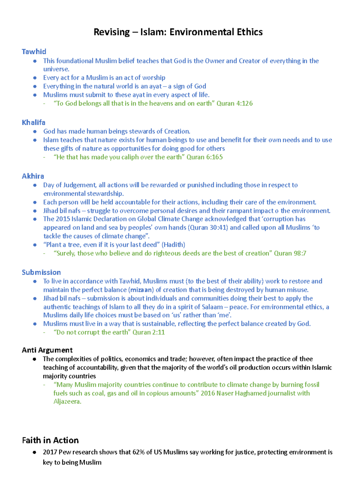 Revising - Islam Ethics - Revising – Islam: Environmental Ethics Tawhid ...