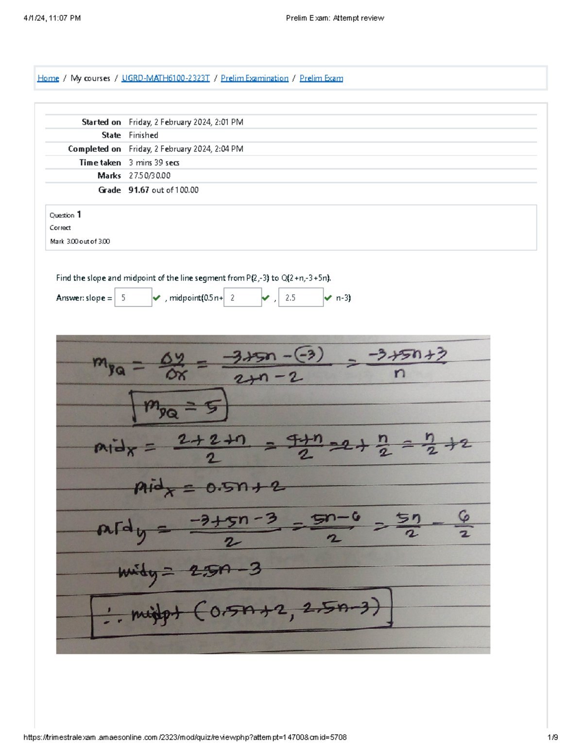 Match CALC Prelim 91.67 - Home / My courses / UGRD-MATH6100-2323T ...
