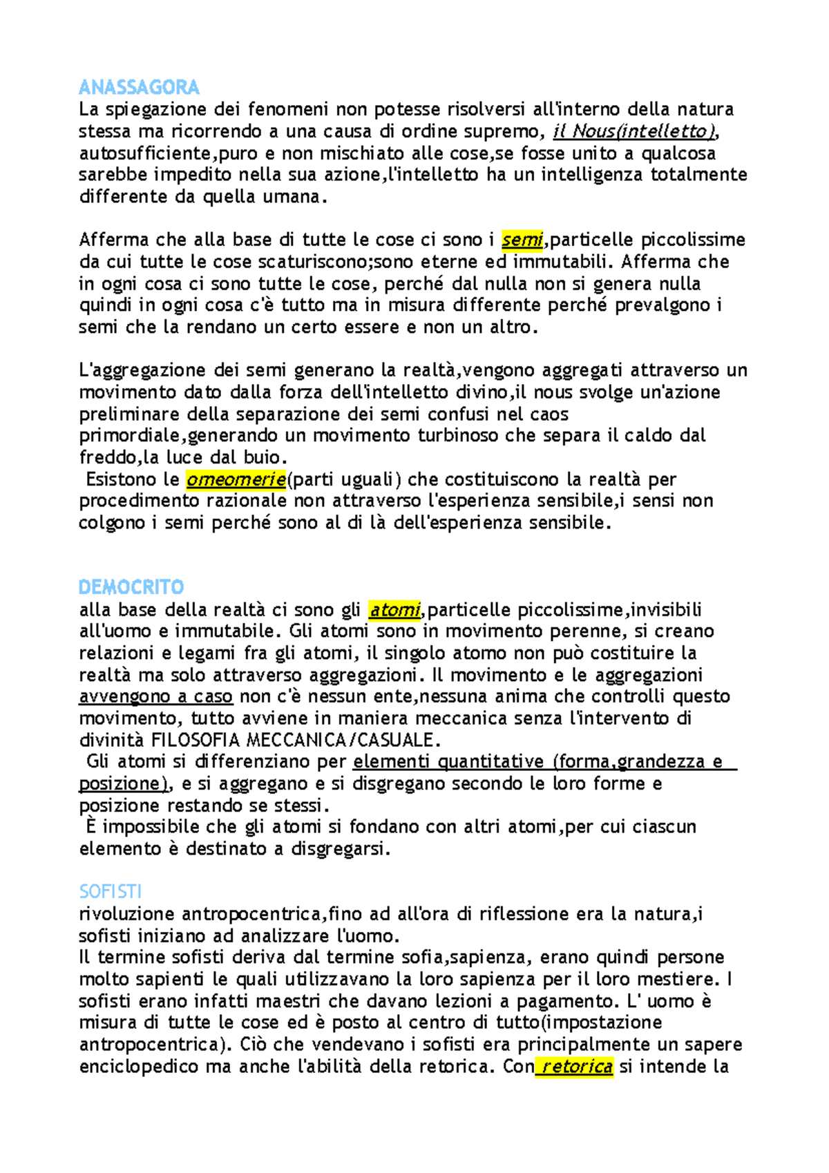 Filosofia Anassagora, Gorgia, Democrito. - ANASSAGORA La spiegazione ...