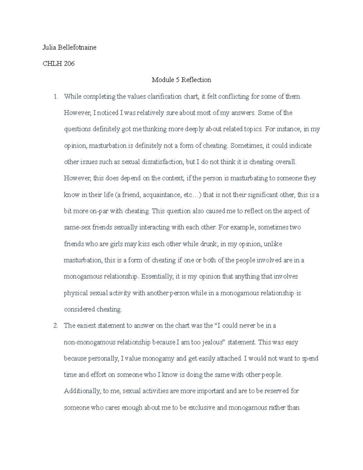 CHLH reflection module 5 - Julia Bellefotnaine CHLH 206 Module 5 ...