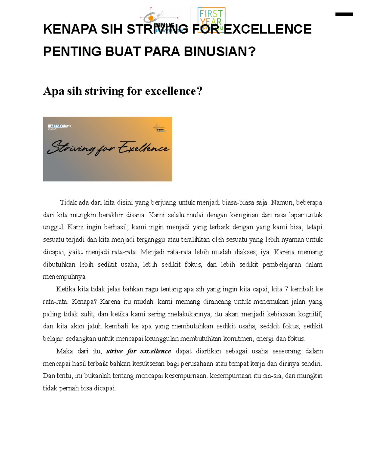 Striving for Excellence Article DBN04 Monica Grace - KENAPA SIH STRIVING FOR EXCELLENCE PENTING ...