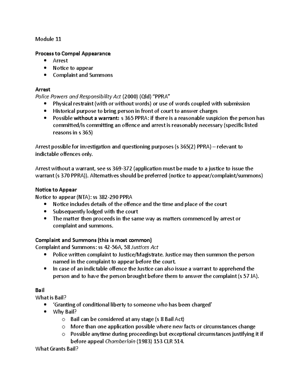 Module 11 Notes - Module 11 Process to Compel Appearance Arrest Notice ...