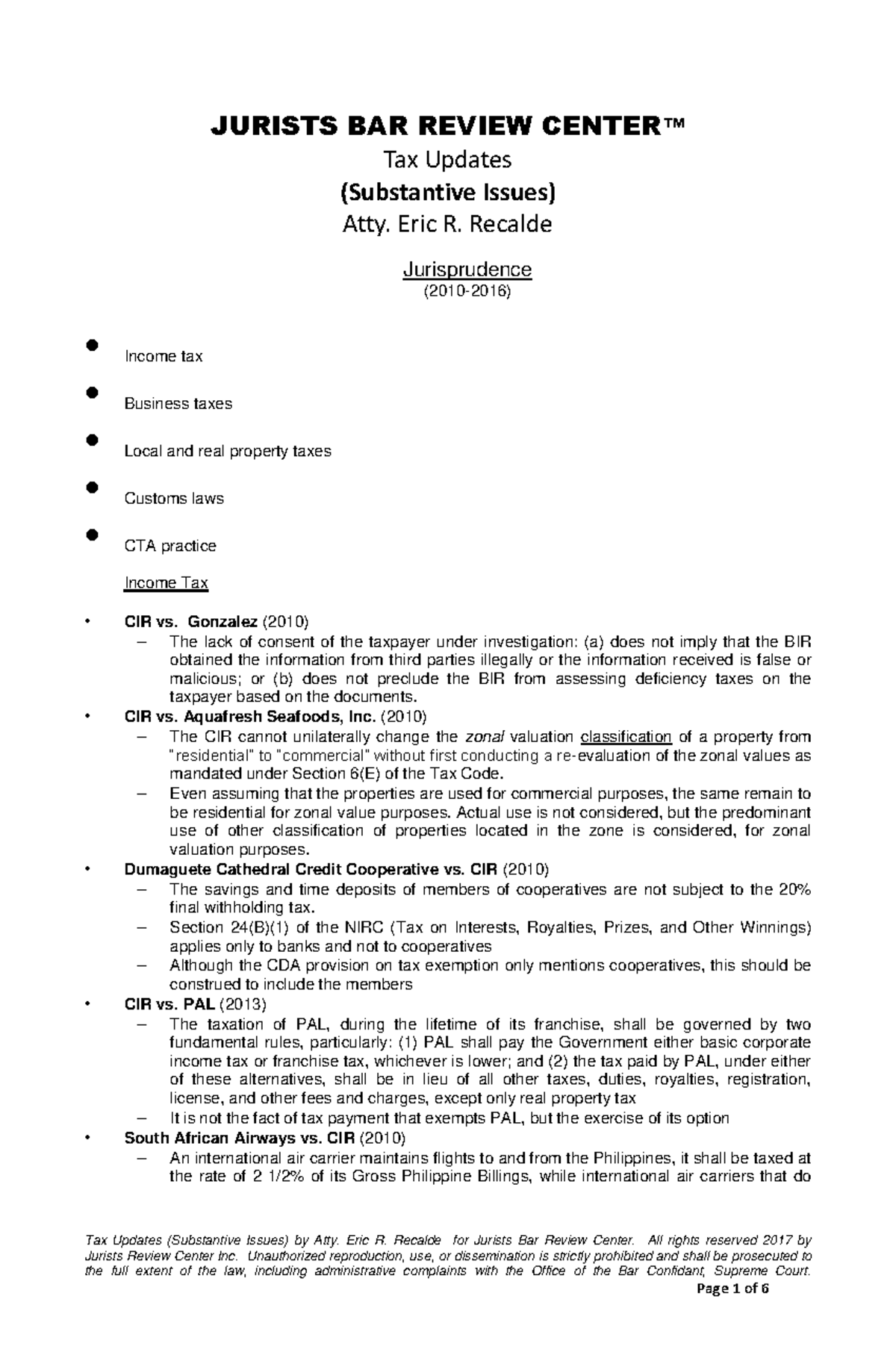 Tax Updates (Substantive Issues) by Atty. Eric Recalde - Tax Updates ...