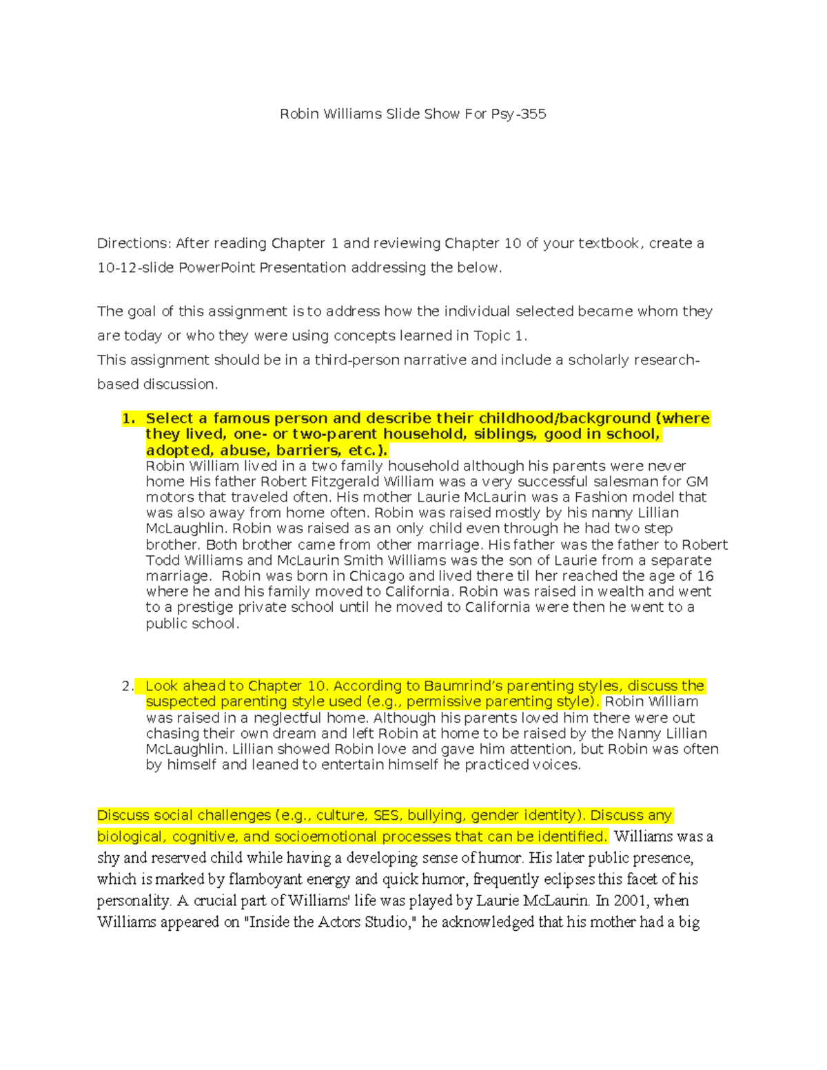 Robin Williams notes for Psy-355 slide show - Robin Williams Slide Show ...