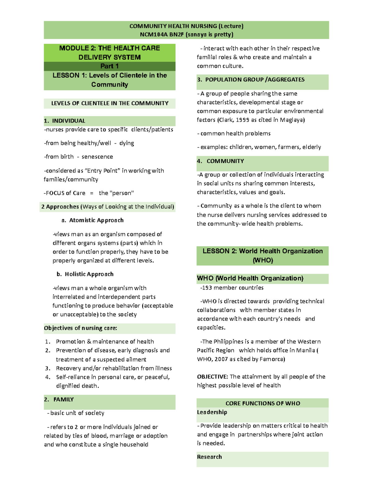 CHN Lecture Module 2 - Notes on mother-child and nursing. - NCM104A ...