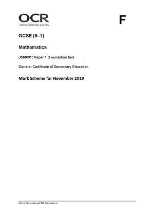 OCR GCSE Maths Higher Paper 1 Paper 4 Mark Scheme - Oxford Cambridge ...