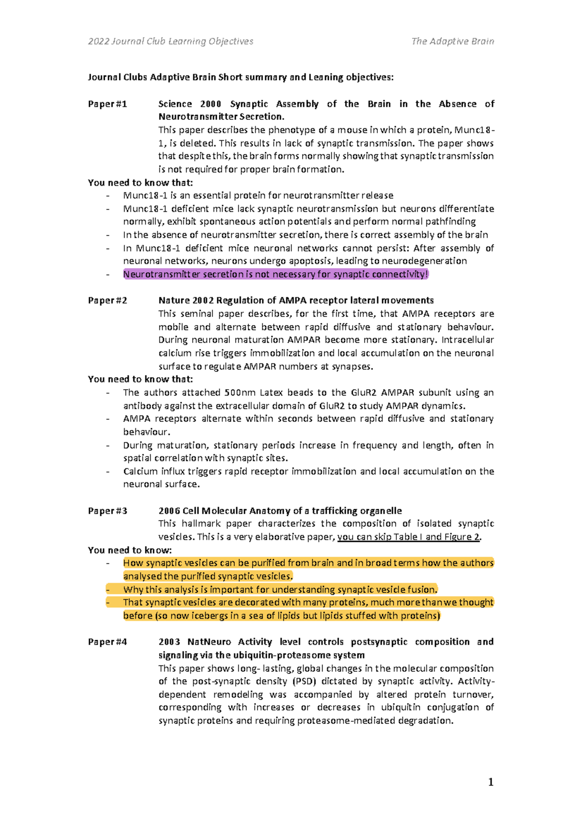 BA-Adaptive Brain-Journal Club Learning Objectives 2022 - 2022 Journal ...