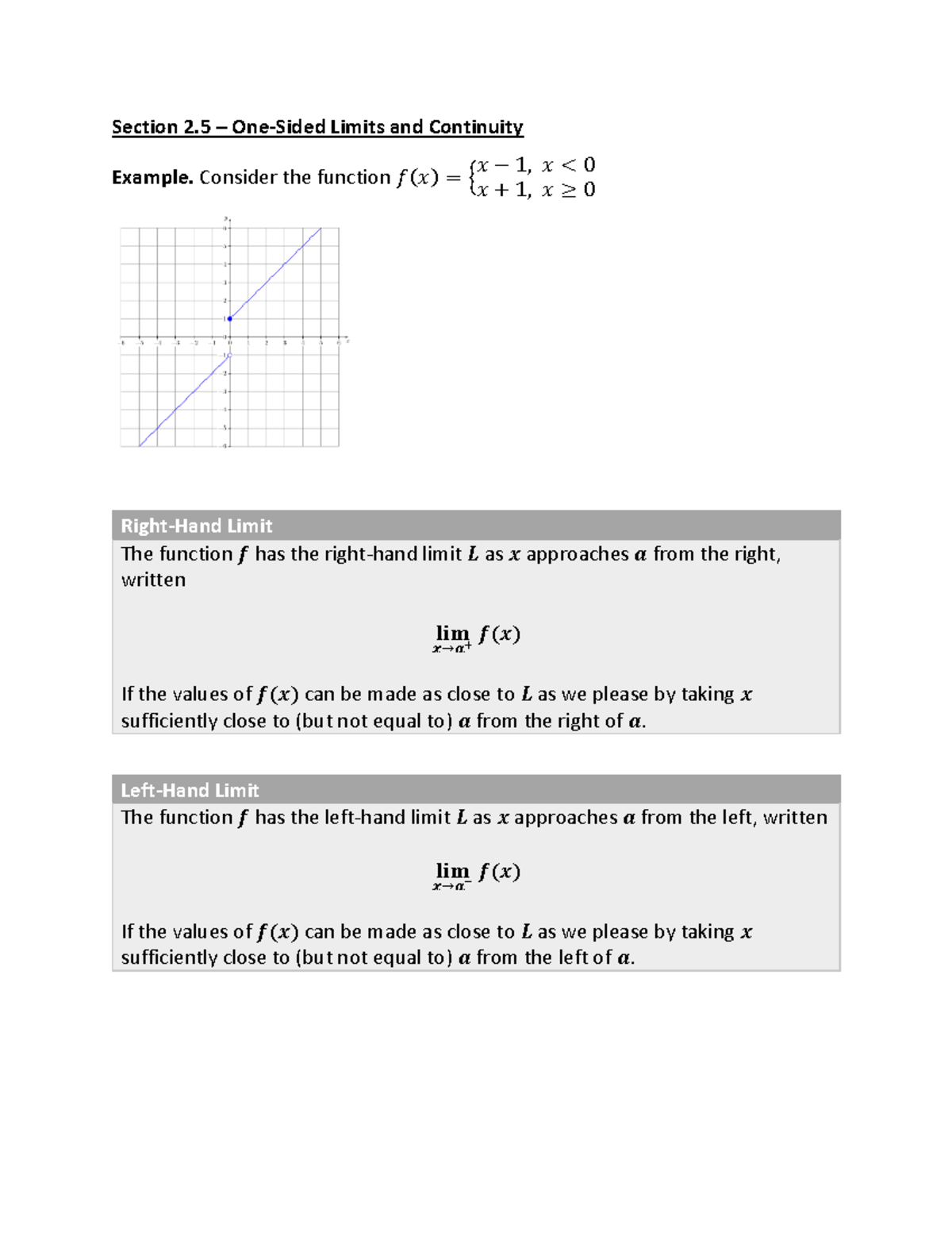 2 - math notes - Section 2 – One-Sided Limits and Continuity Example ...