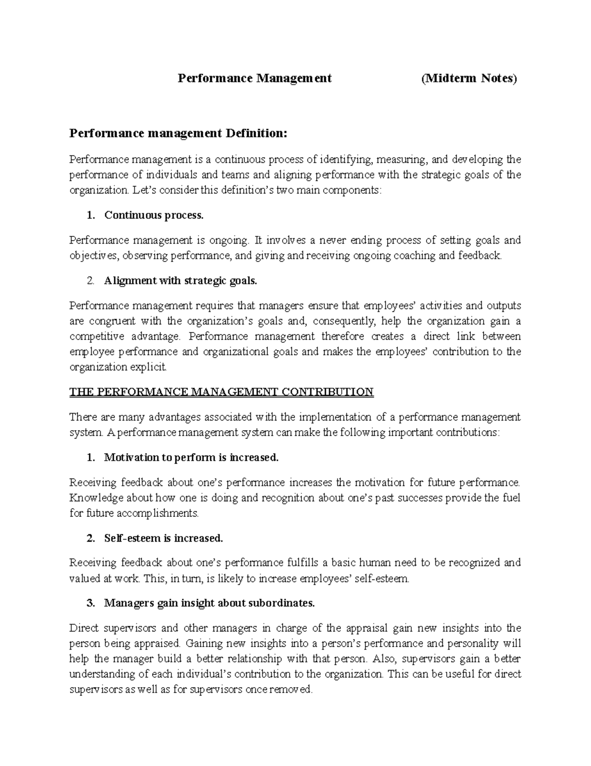 Performance Management midterm notes - Performance Management (Midterm ...