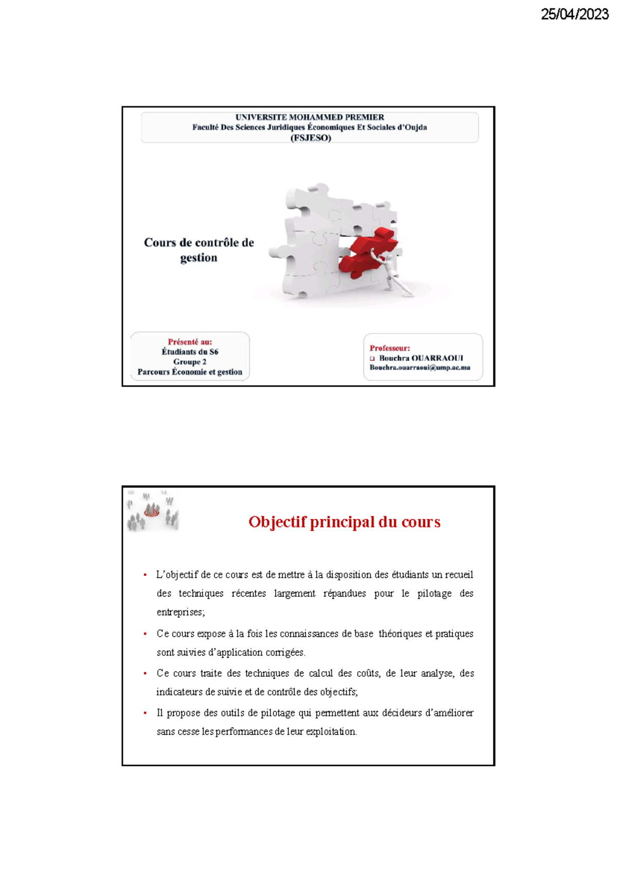 Contrôle de gestion - hgkjhkjk - Objectif principal du cours L’objectif ...