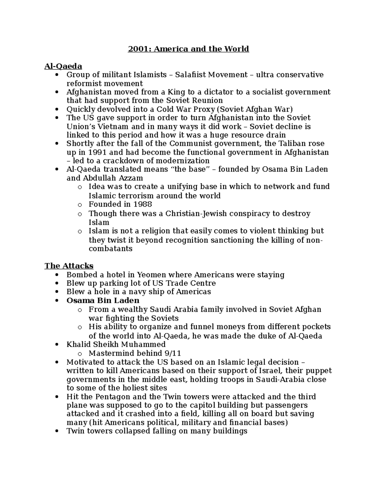 2001- America and the World - 2001: America and the World Al-Qaeda ...