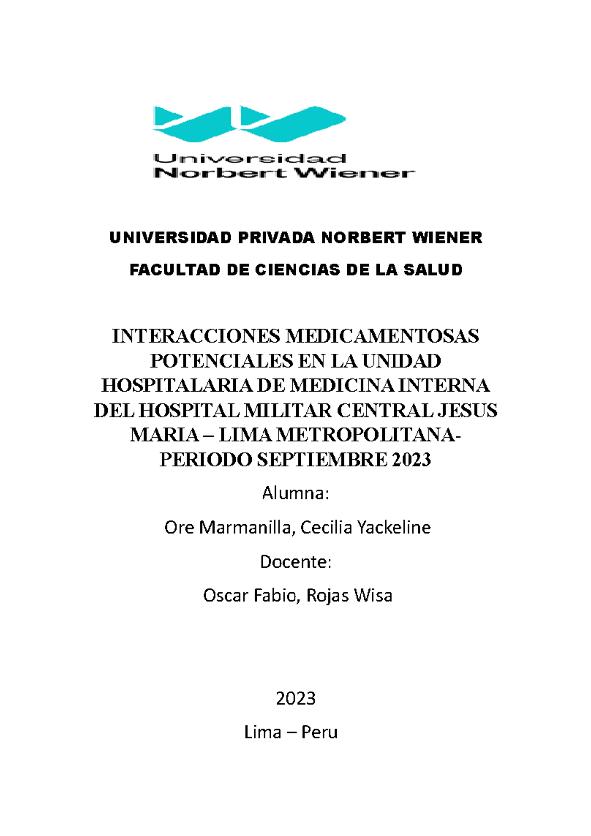 Tesis Avance - UNIVERSIDAD PRIVADA NORBERT WIENER FACULTAD DE CIENCIAS ...