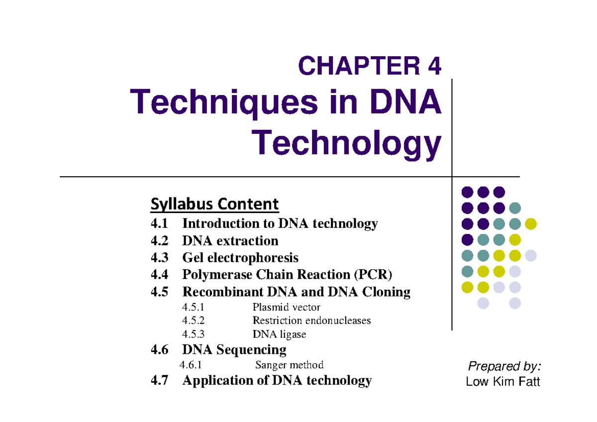 Chapter 4 Techniques in DNA Technology - CHAPTER 4 Techniques in DNA ...