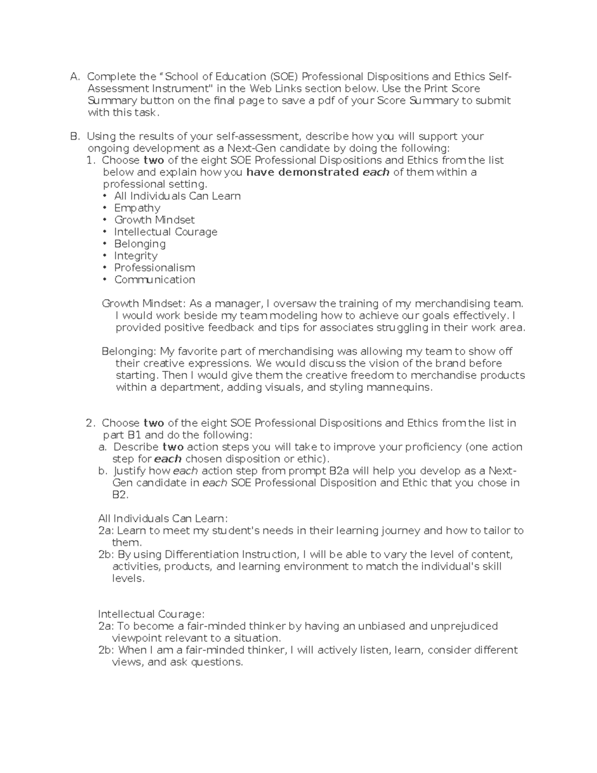 D090 Task 4 - Passed - A. Complete the “School of Education (SOE ...