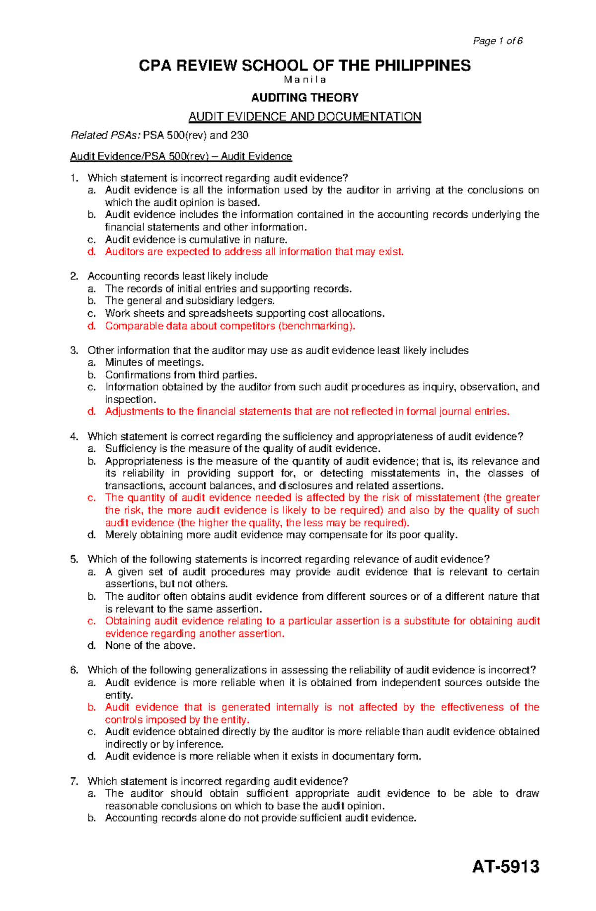Reviewer in Auditing Theory: Topic: Audit Evidence and Documentation ...