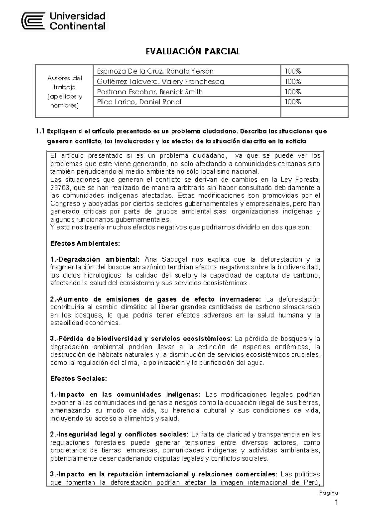 Examen Parcial - repaso - EVALUACIÓN PARCIAL Autores del trabajo (apellidos y nombres) Espinoza ...