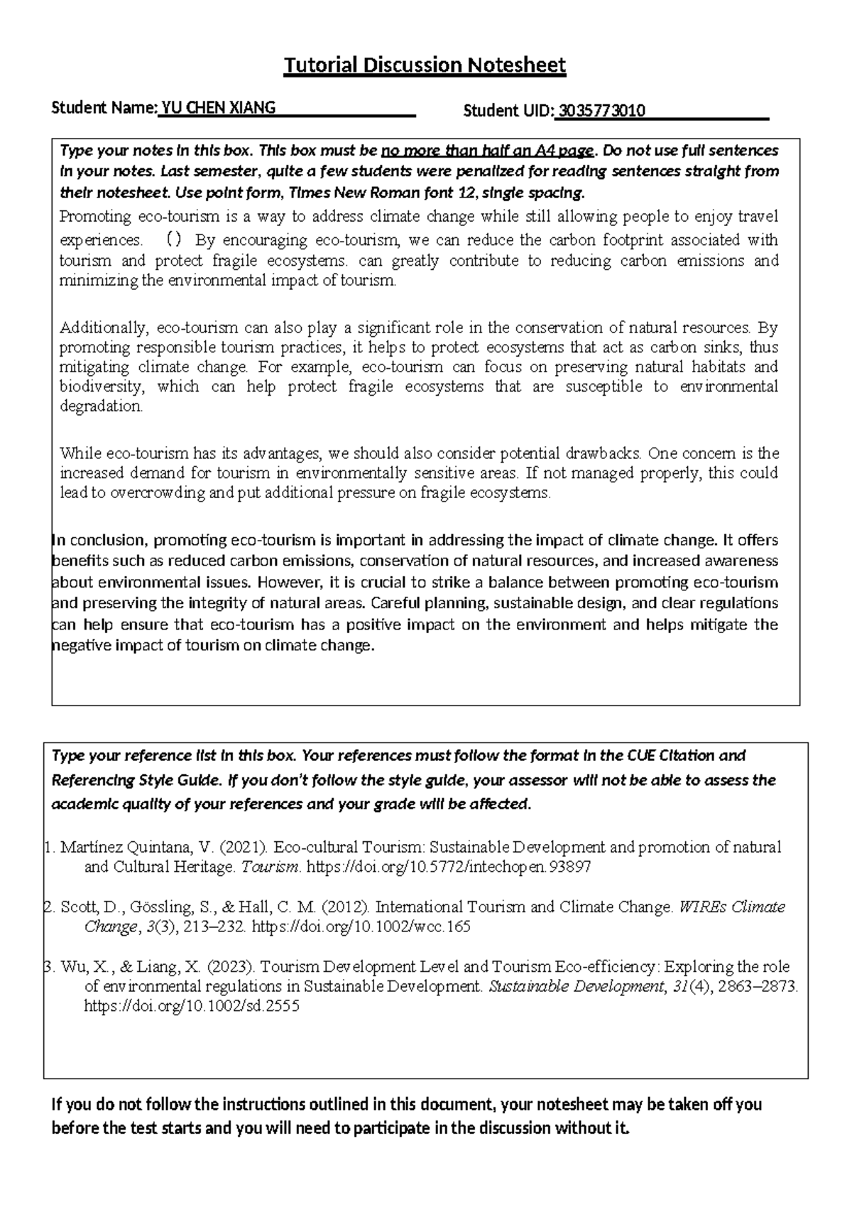 Tutorial Discussion Notesheet - Tutorial Discussion Notesheet Student ...