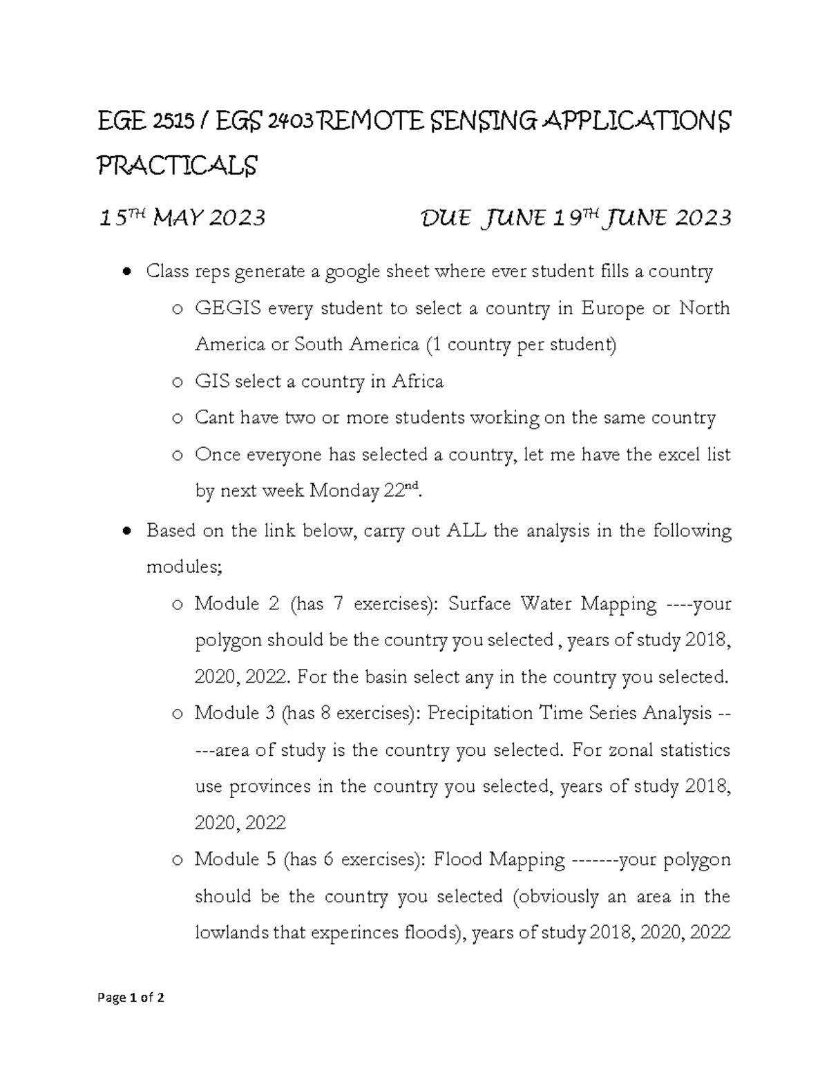 RSA Work practical - Page 1 of 2 EGE 2515 / EGS 2403 REMOTE SENSING ...