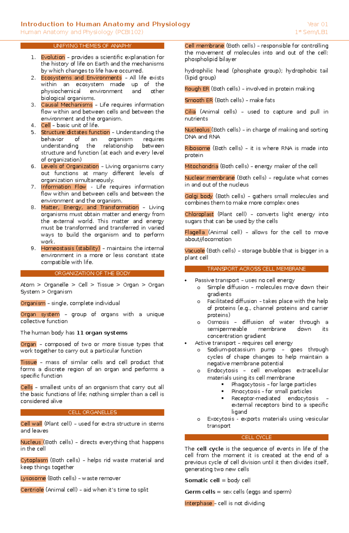 Ana Phy (Lec) Transes - Anatomy and Physiology Lecture Notes ...