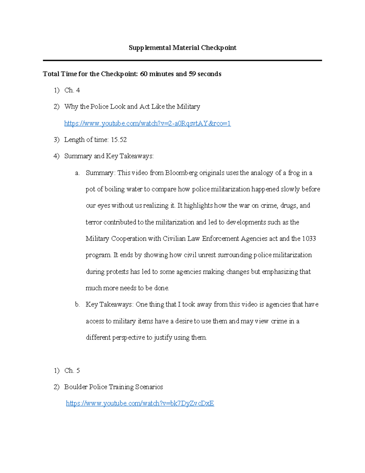 Checkpoint 2 - Supplemental Material Checkpoint Total Time for the ...