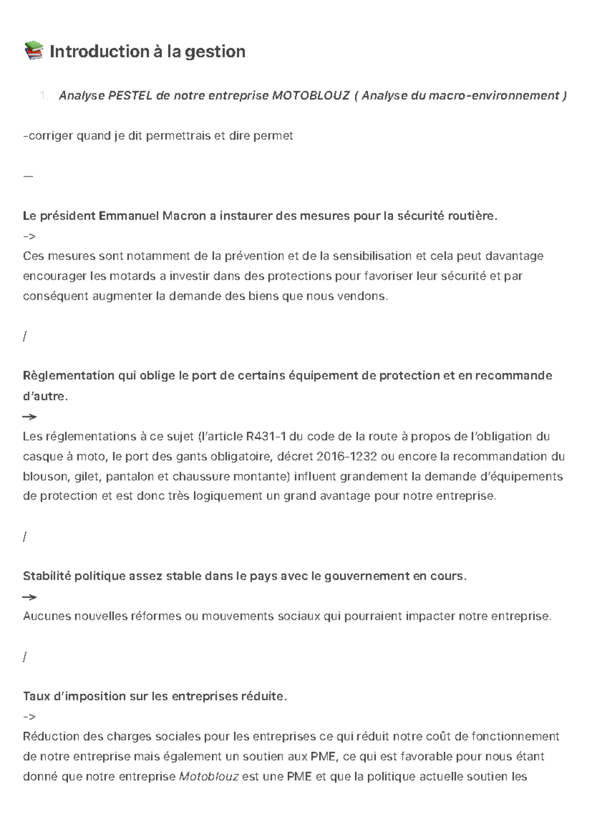 📚 Introduction à la gestion - 1. ! Introduction à la gestion Analyse PESTEL de notre entreprise ...