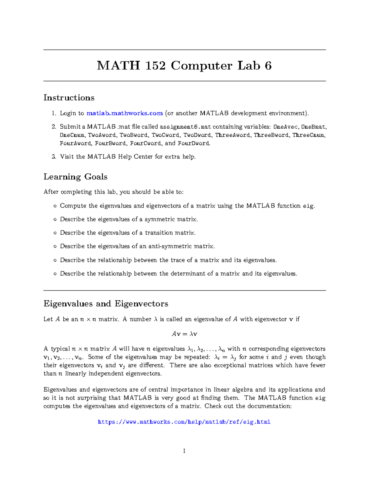 Math 152 Lab6 Math 152 Math 152 Computer Lab 6 Instructions Login Tomatlabmathworksor