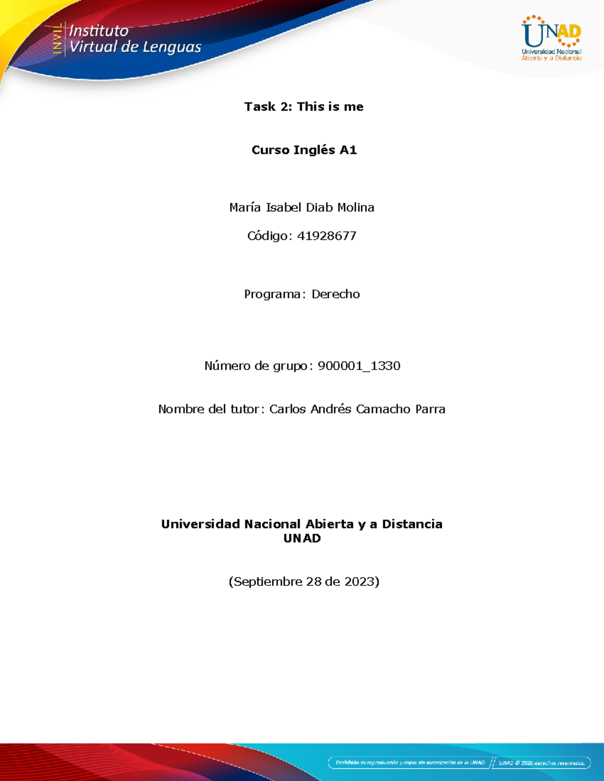 A1 Writing Template - Inglés - Task 2: This is me Curso Inglés A María ...