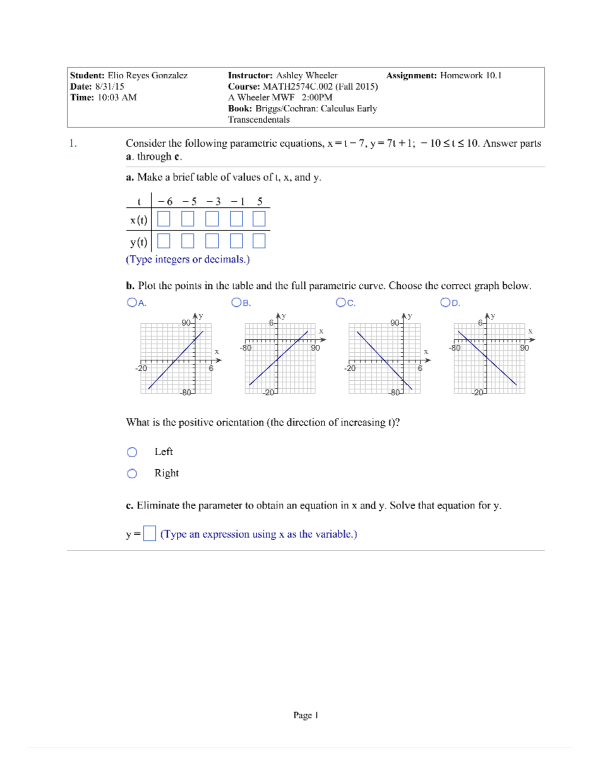 MATH HW 5 - MATH HW 5 - Student: Elio Date: 8/31/15 Reyes Gonzalez ...