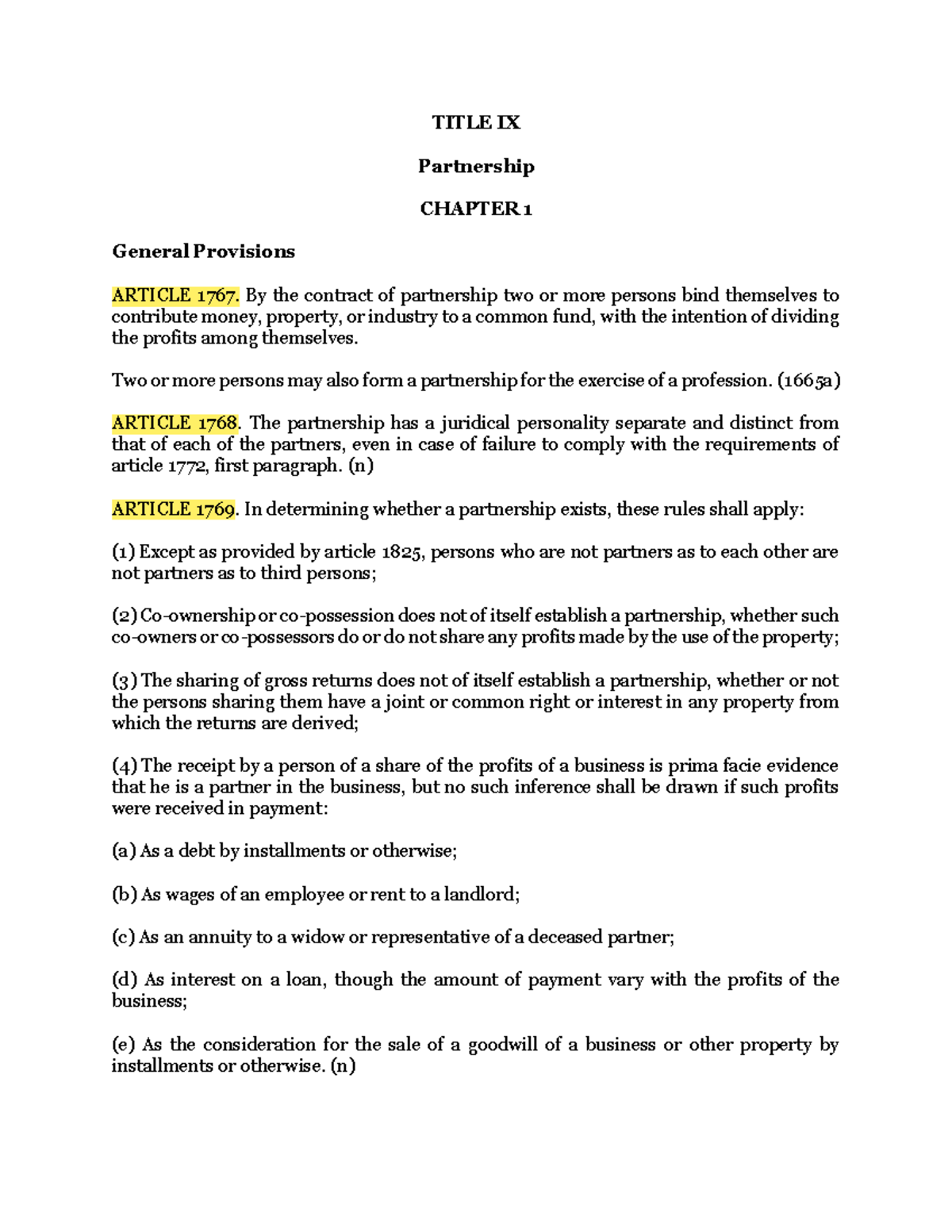 Partnership - TITLE IX Partnership CHAPTER 1 General Provisions ARTICLE ...