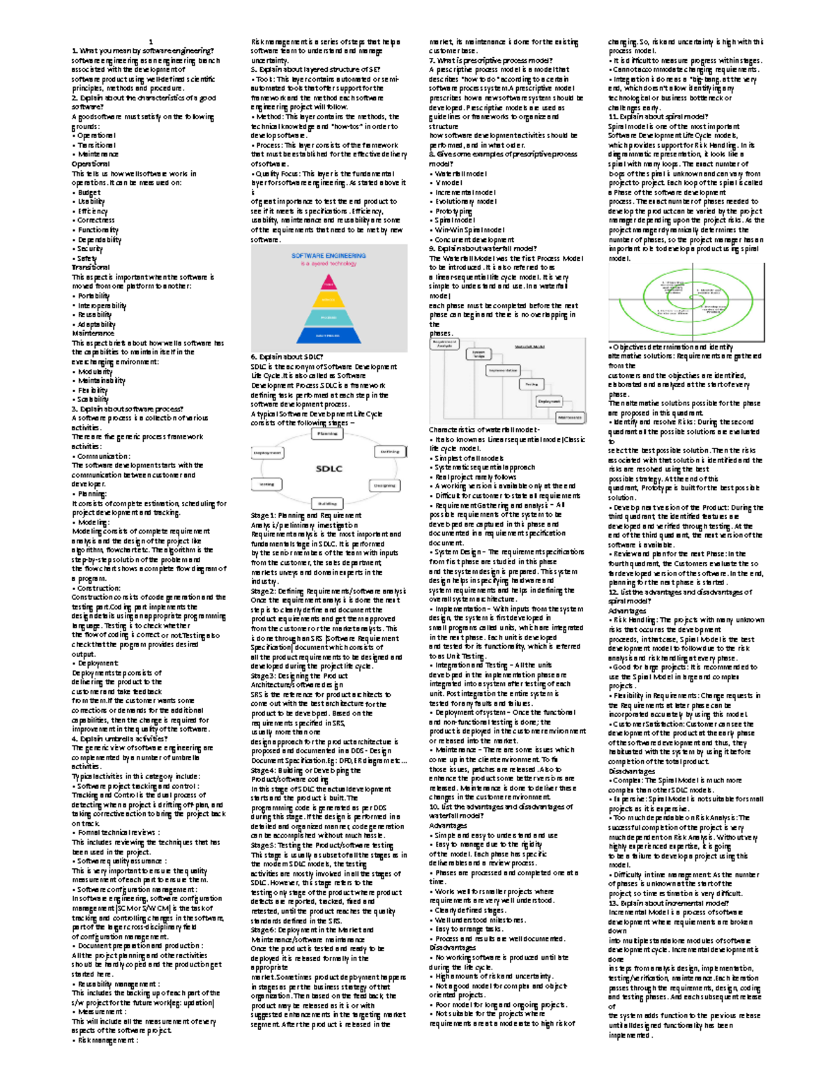 SE - Software engineering short notes - 1 1. What you mean by software ...