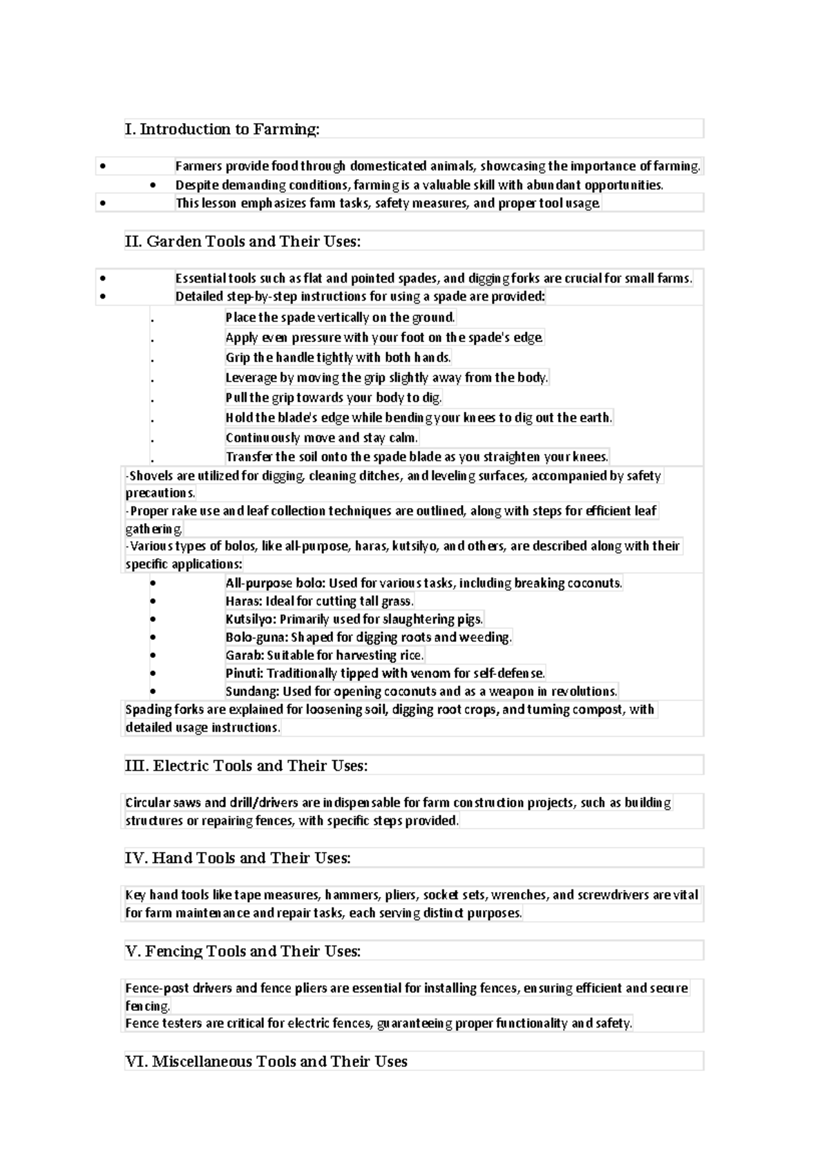 TLE - I. Introduction to Farming: Farmers provide food through ...