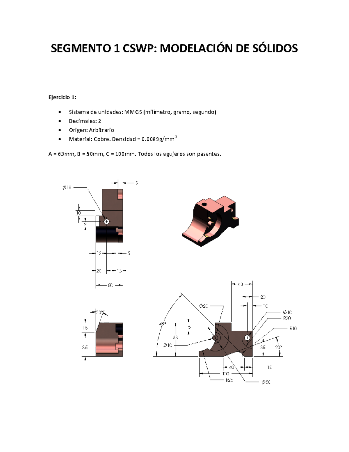 Certificación Solidworks Segmento 1 CSWP Ejemplos Fucsia piezas Extruir ...