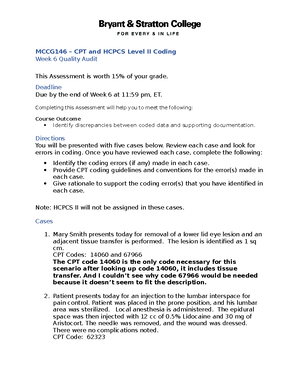 MCCG146 - Week 7 LCD NCD Assignment- Ciara Santos - MCCG146 – CPT and HCPCS Level II Coding Week ...