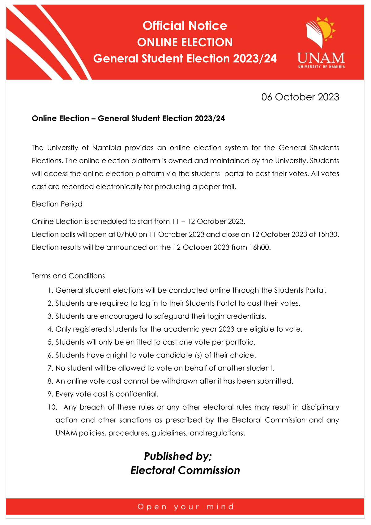 Election Notice - Online Election - 06 October 2023 Online Election ...